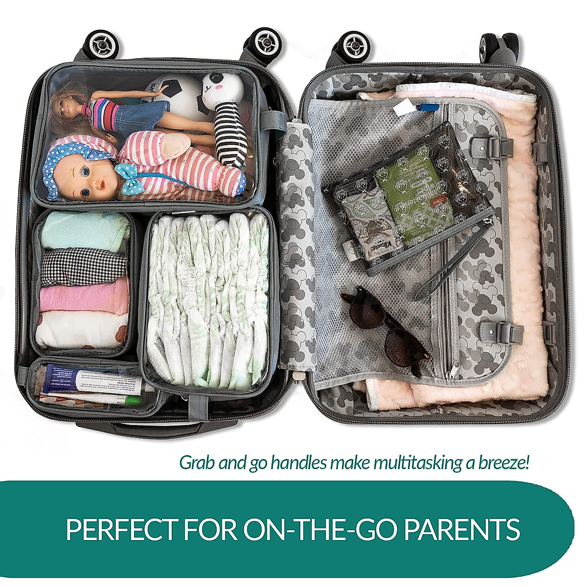 Gingko Baby Supa Tough Diaper Bag Organizing Pouches Set of 5 - Premium Quality Clear Organizer Inserts - Versatile Wipe Clean Baby Packing Cubes - Nursery and Travel Organization (Silver Grey)