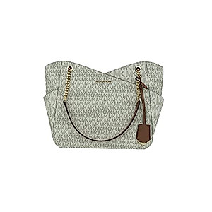 Michael Kors Jet Set Travel Large Chain Shoulder Tote Vanilla MK Signature Logo