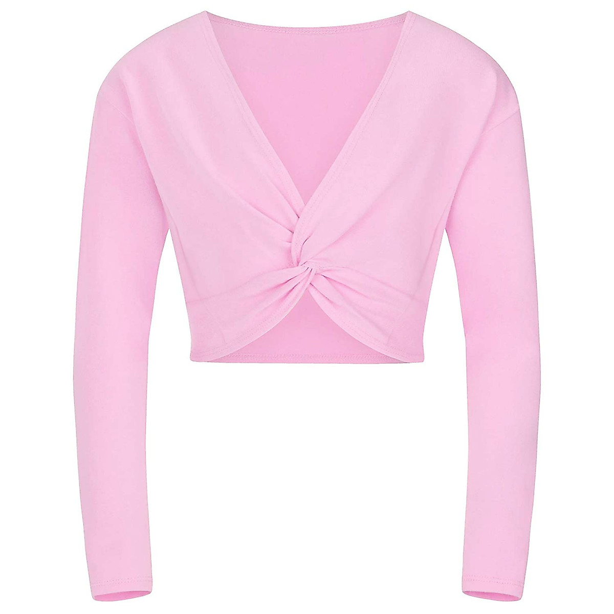 Soudittur Ballet Wrap Top Cotton Long Sleeve Dance Cardigan Shrug for Girls Black Pink White 3-13 Years (Small, Pink)