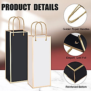 24 Pcs Wine Gift Bags for Wine Bottles Elegant White and Black Wine Gift Bags with Metallic Gold Foil Print Kraft Wine Gift Bags with Attractive Gold Rope Handles for Wedding Bottle