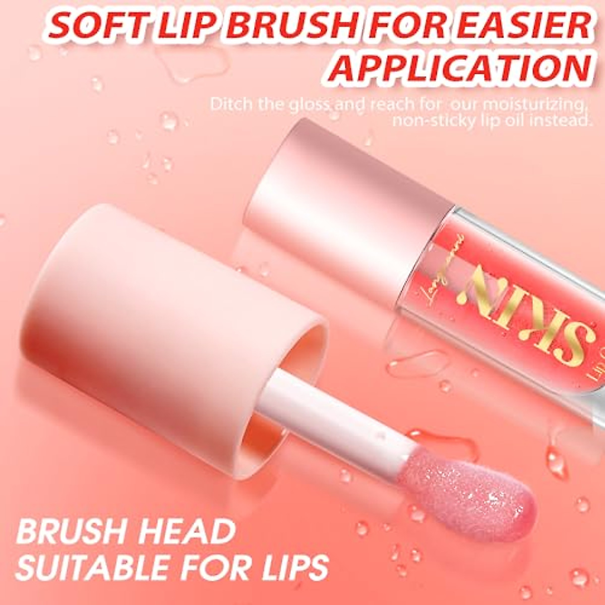 BANGFENG Big Brush Head Lip Glow Oil Plumping Tint, Tinted Lip Balm Transparent Lip Care, Moisturizing Non-sticky Fresh Shiny Texture Lip Oil - Strawberry (Pink)