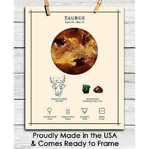 Taurus Zodiac Astrology Poster: Unique Astronomy Boho Wall Art Poster for Home, Office, Bedroom & Living Room Decor - Unframed Posters 11x14"