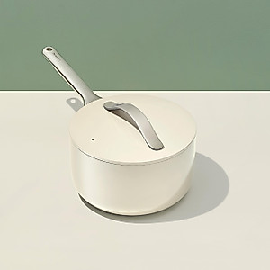 Caraway Nonstick Ceramic Sauce Pan with Lid (3 qt) - Non Toxic, PTFE & PFOA Free - Oven Safe & Compatible with All Stovetops (Gas, Electric & Induction) - Cream