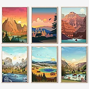 cupmod 6 Packs Paint by Number for Adults Beginners,National Park Painting by Number Kits on Canvas Without Frame,Lanscape Craft Arts for Home Wall Decor