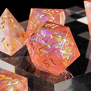 DND Dice Set Resin D&D Dice Set, RUNFNG Sharp Edges Dice for Dungeons and Dragons Role Playing Gaming, 7 Pcs D+D Polyhedral Dice Set with Gift Box