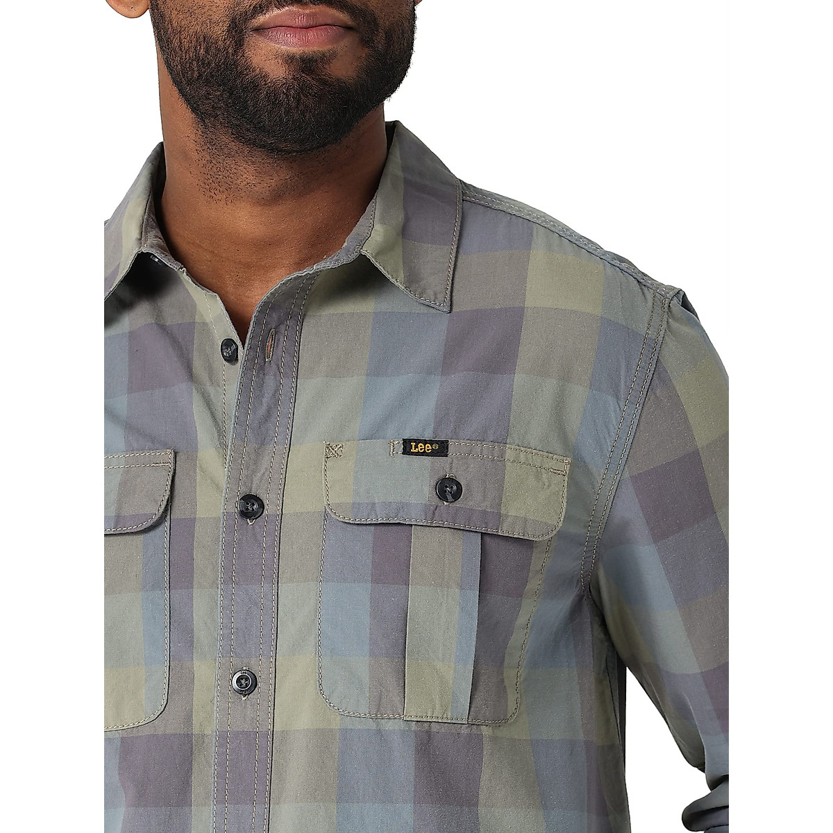 Lee Men's Working West Relaxed Fit Long Sleeve Shirt, Deep Lichen Green Plaid, Large