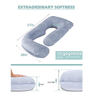 yoyomax U-Shaped Pregnancy Pillows, Memory Foam Pregnancy Pillow Full Body Maternity Pillow with Removable Cover,57 Inch , Pregnancy Pillows for Sleeping-Lakeblue