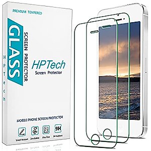HPTech 2-Pack Tempered Glass For iPhone SE 2016, iPhone 5S, iPhone 5, iPhone 5C Screen Protector, Easy to Install, Bubble Free, 9H Hardness