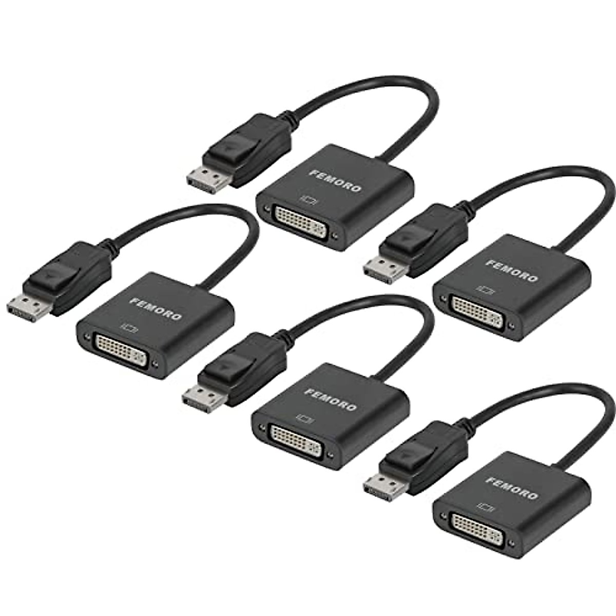 FEMORO DisplayPort to DVI Adapter 5-Pack, Display Port DP to DVI-I Adapter 1080P for All DP Port Computer, Laptop, Desktop - Black