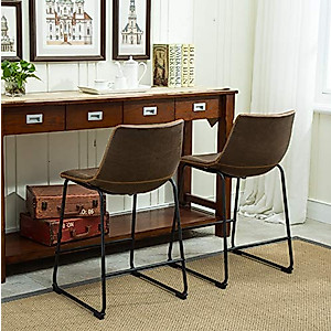 Roundhill Furniture Lotusville Vintage PU Leather Counter Height Stools, Antique Brown, Set of 2