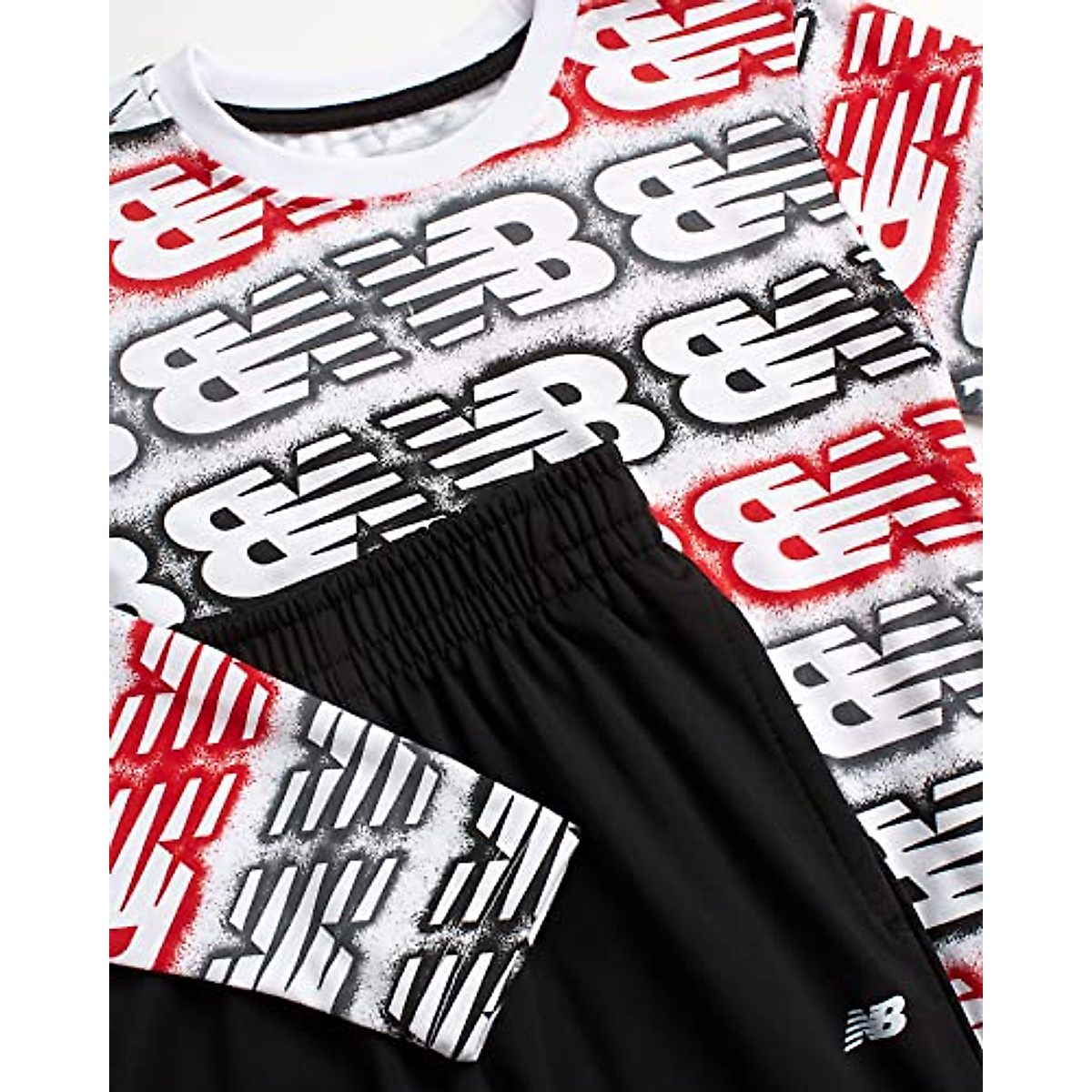 New Balance Boys' Jogger Set - 2 Piece Long Sleeve T-Shirt and Tricot Sweatpants (8-12), Size 10, White/Black