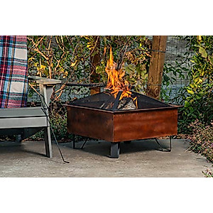 Bond Manufacturing 52119 Boxite 26" Square Wood Burning Steel Fire Pit, Rust