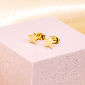 ELBLUVF Stainless Steel Women Crescent Moon and Star Lucky Stud Earrings Choose Colors (Gold star + star)