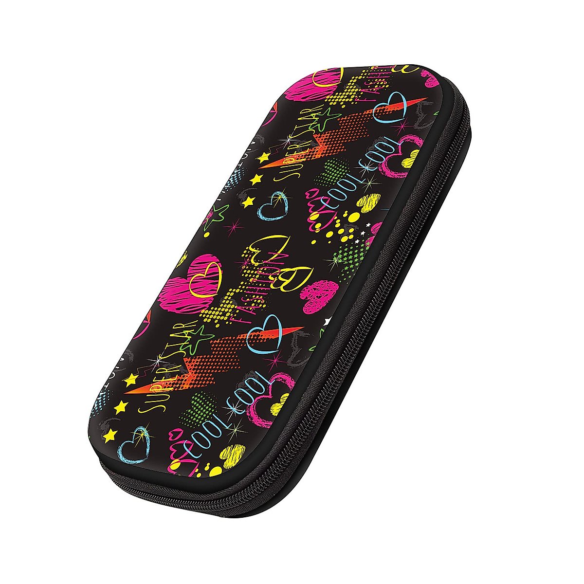 Carrying Case Compatible with Switch 2017 / Switch OLED 2021 Console Joy-Con with 10 Game Card Slots , Fashion style wallpaper with neon lightning, star, arrow, hearts