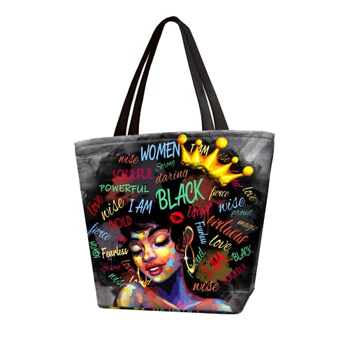 African American Tote Bags For Women - Black Art Satchel Bag - Thinking Afro Queen Shoulder Handbags For Women Girl