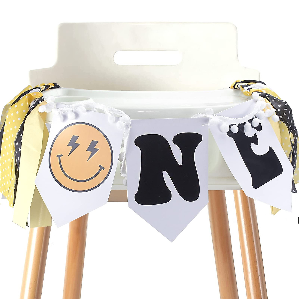 One Happy Dude High Chair Banner Boy First Highchair Banner for 1st Birthday Decorations, One Happy Dude Birthday Party Decorations Hippie Groovy High Chair Garland
