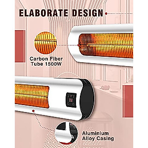 Outdoor Heater 1500W, Sunday Living Infrared Patio Heater, Electric Outdoor Heaters with Remote Control and 12H Timer, IP65 Waterproof, Wall Mounted, Outdoor Heaters for Patio, Silver