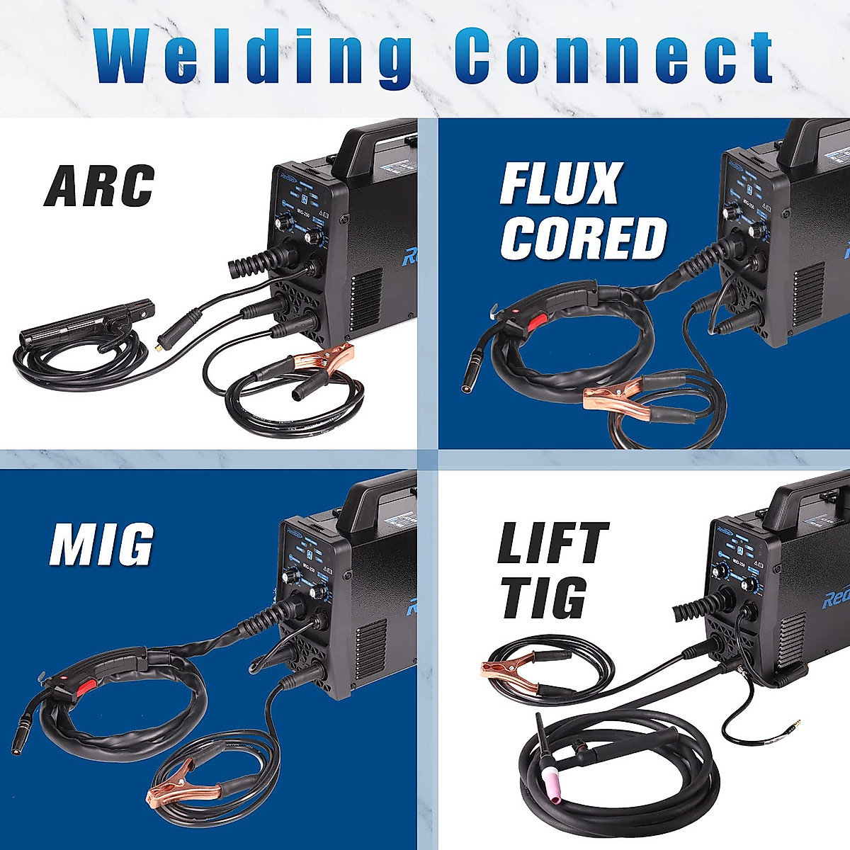 Redbo MIG-250 Gas/Gasless/Lift TIG/ARC 4 in 1 Multiprocess 130Amp Mig Welder,110V Household Small Pure Copper ARC MMA Stick Welder,Automatic Wire Feeding MIG Welding Machine