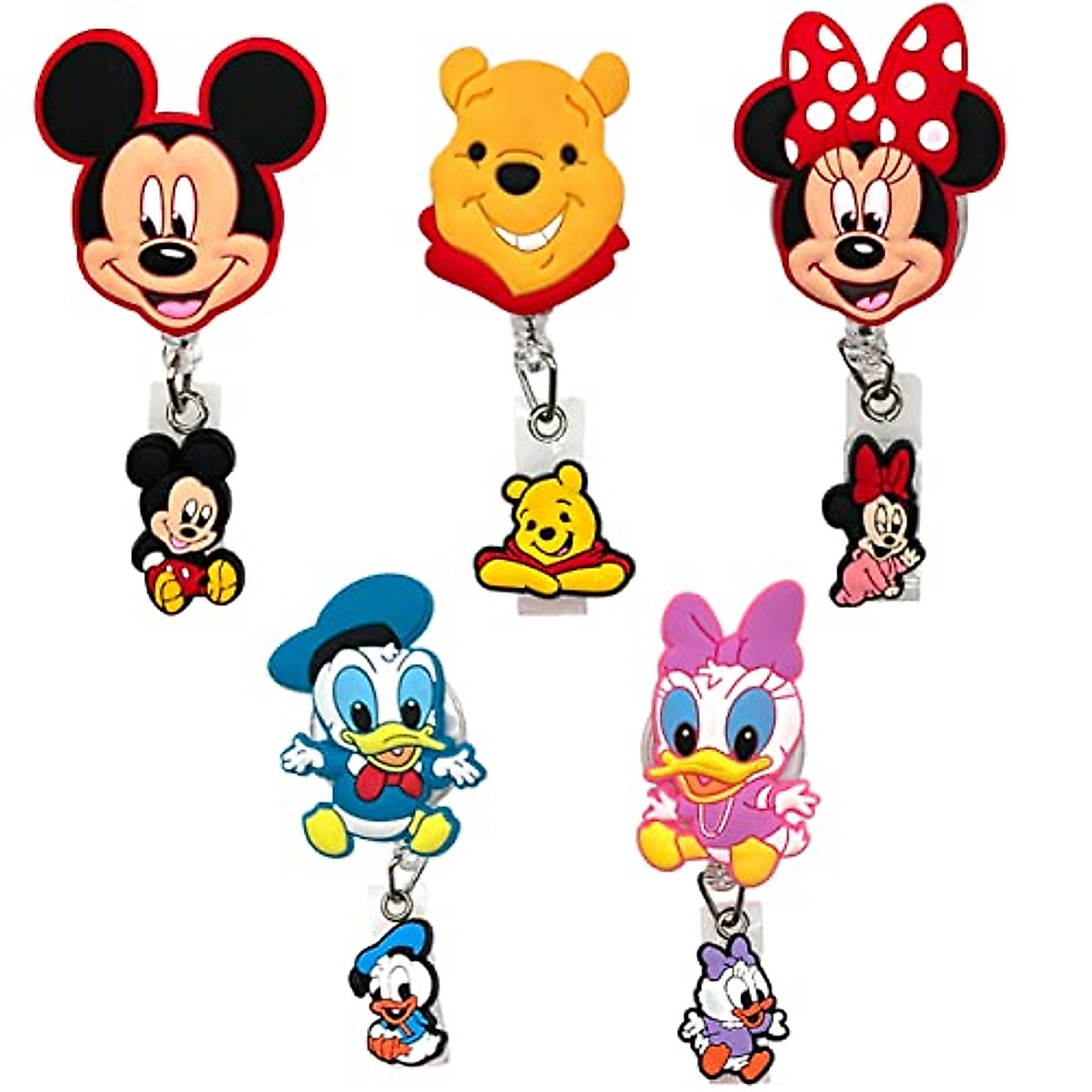 5pcs Cartoon Cute Retractable Badge Holders.Retractable Badge Reel, Badge Reel Holder for Teacher and Nurses, Clip-on Name Badge Holder for Office
