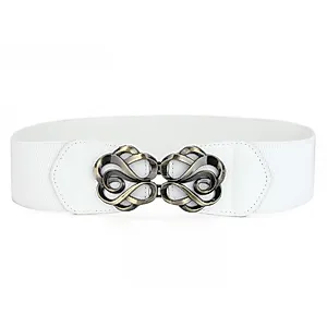 Allegra K Lady Metal Interlocking Buckle Stretch Band Cinch Belt Dress Ornament White One Size