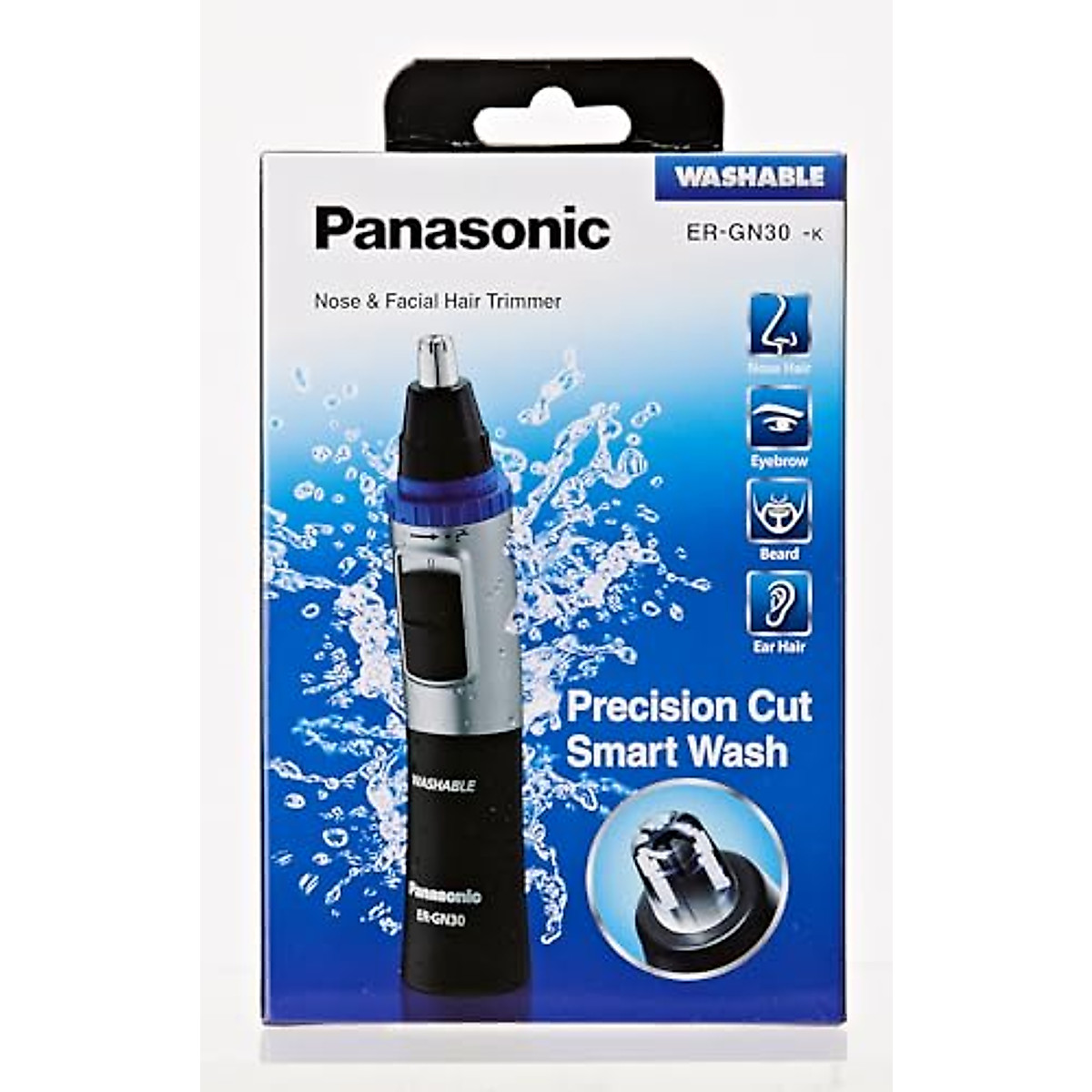 Panasonic ER-GN30-K Nose, Ear n Facial Hair Trimmer Wet/Dry with Vortex Cleaning System, Black