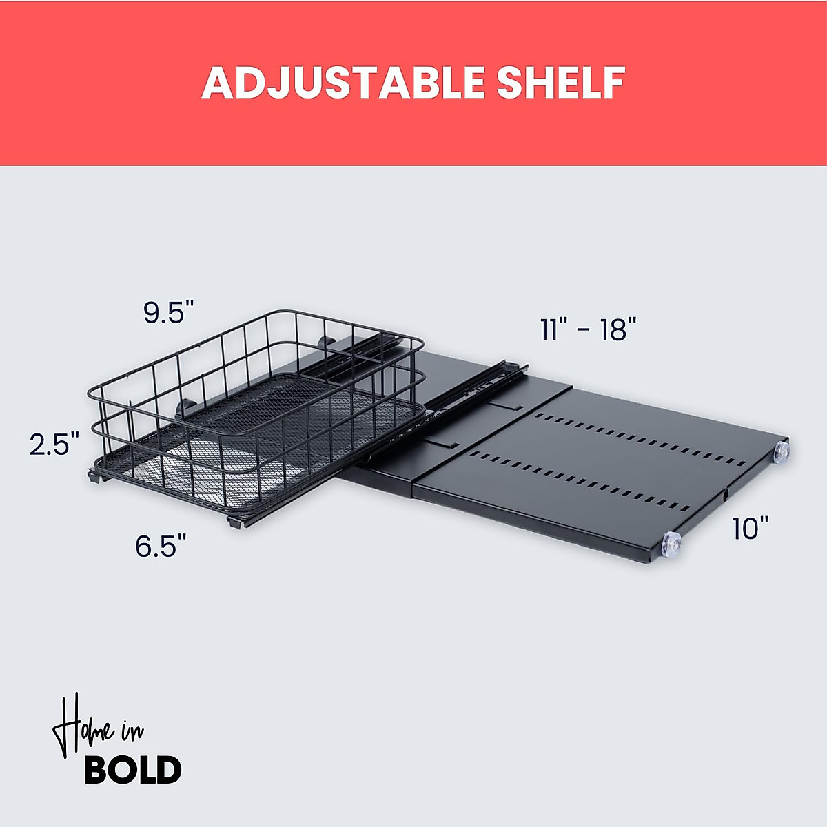 Adjustable Locker Shelf Organizer with Locker Drawer - Locker Organizer Drawers - Metal Locker with Sliding Drawers Cabinet Sliding Basket - Under Cabinet Drawer Perfect for Gym, School, Work (METAL)