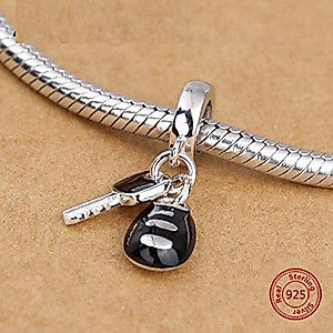 Bolenvi Black Enamel Car Keys Sports Vehicle Driver 925 Sterling Silver Charm Bead Pendant for Pandora & Similar Charm Bracelets or Necklaces