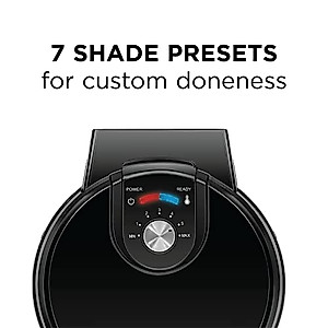 Chefman Anti-Overflow Belgian Waffle Maker w/Shade Selector, Temperature Control, Mess Free Moat, Round Iron w/Nonstick Plates & Cool Touch Handle, Measuring Cup Included, Black