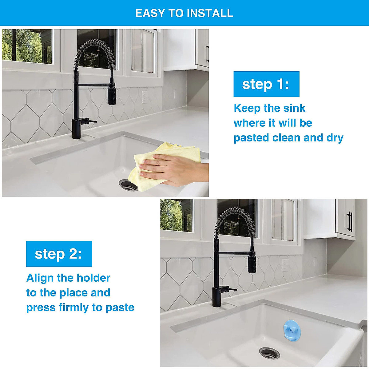 Omoojee Sponge Holder for Kitchen Sink and Bathroom, 1 Pack, Sponge Organizer with Suction Cup, Sponges Not Included(Patent Registering) (Blue)