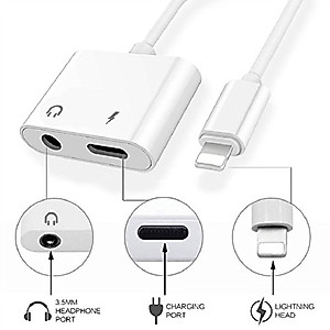 Lightning 2-in-1 iPhone Audio Adapter, 3.5mm Headphone and Lightning Charger Adapter for 8/8 Plus iPhone 7/7 Plus 10 iPad iPod Earphone Adapter Aux Audio Supports iOS 11, Great with Car and Home Audio