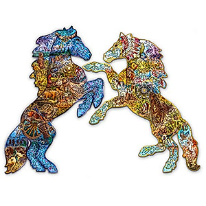 DAVICI - Wooden Jigsaw Puzzles for Adults | Exclusive Wooden Puzzle for Adults, Teens, Family | Uniquely Shaped Jigsaw Puzzles | Exclusive Wood Puzzle | Large | 12.8x15.9 in | 2x130 pcs | The Mustangs