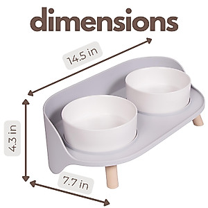 A4DOG Ceramic Dog Bowls with Stand - Elevated Dog Water and Food Bowl Set 13.5oz Cat & Dog Feeding Station Spill Proof Splash Proof Raised Pet Food Bowls for Dogs, No Mess Pet Feeder - Gray