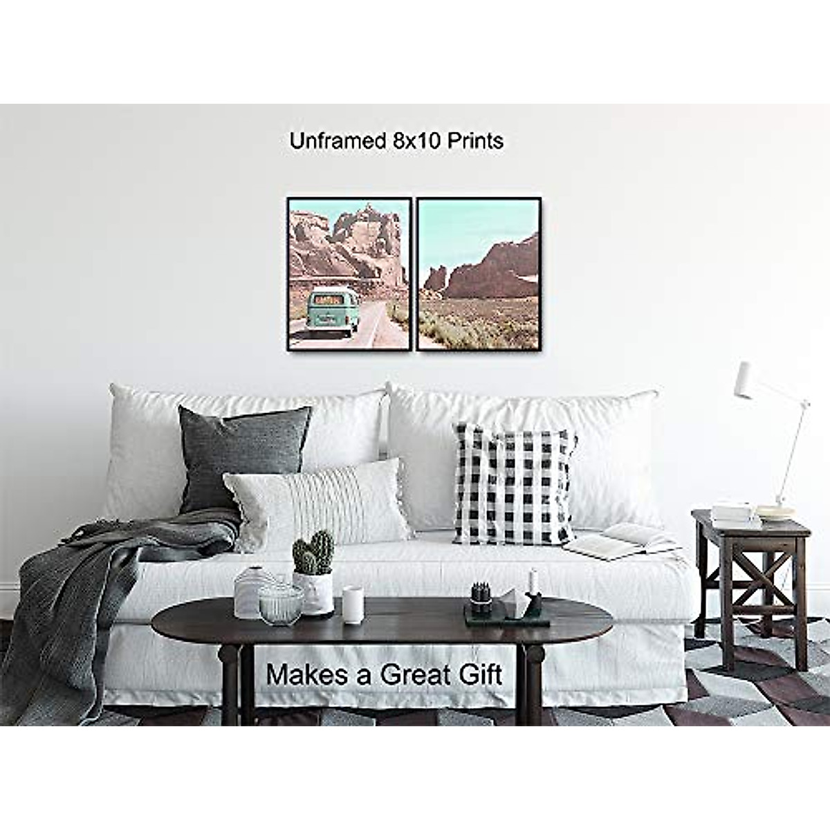 Desert Cactus Travel Photo Set - 8x10 Volkswagen Van Picture Posters - Gift for American West Photography Fans - Unframed Wall Art Prints