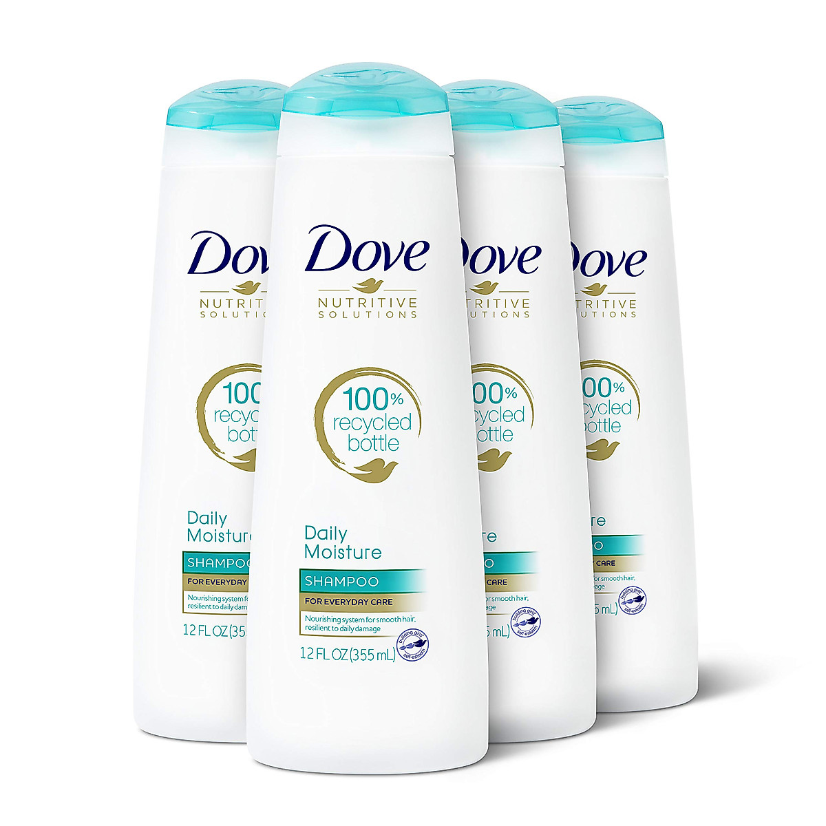 Dove Nutritive Solutions Moisturizing Shampoo for Normal to Dry Hair Daily Moisture with Pro-Moisture Complex for Manageable and Silky Hair, 12 FL Oz (Pack of 4)