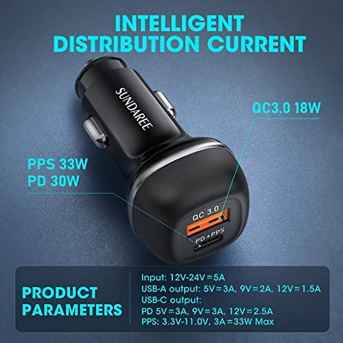USB C Car Charger Adapter,SUNDAREE 51W Car Charger Fast Charging, PD PPS QC3.0 Fast USB Car Charger Adapter Compatible with iPhone 14 13 12 Pro Max XS, Samsung S22/21/10, Note20/10