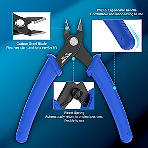 VCELINK Small Wire Cutter Spring-loaded GJ706BL, Precision Flush Cutter Pliers Diagonal Cutters for Electronics, Jewelry Making, Model Craft and 3D Printer, 5-Inch