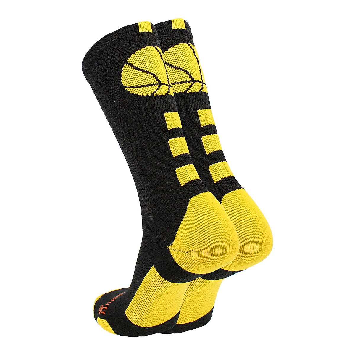 MadSportsStuff Basketball Logo Athletic Crew Socks, Medium - Black/Gold