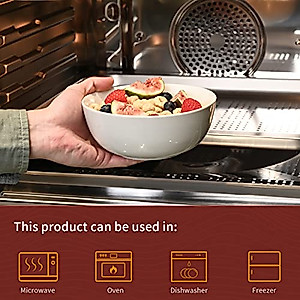 WishDeco Cereal Bowls Set of 4, Ceramic Soup Bowls, 20 Ounce Breakfast Bowls, 6" White Bowls for Dessert, Oatmeal, Pasta, Noodle, Salad, Rice, Microwave & Dishwasher Safe