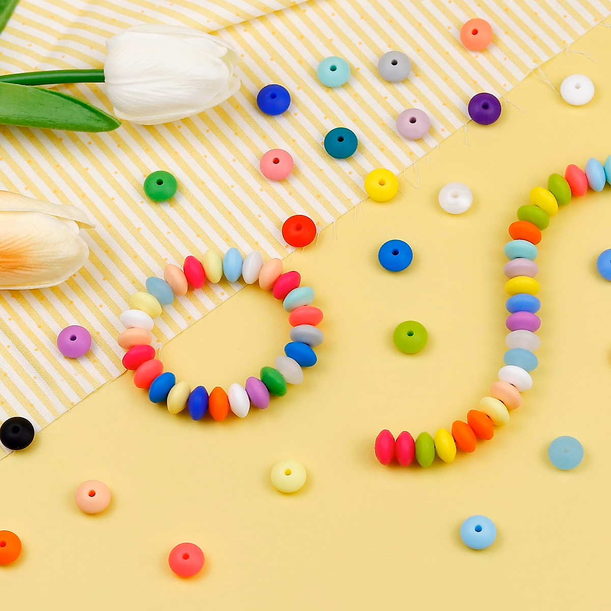 180PCS FIVEIZERO Silicone Lentil Beads,12mm 30 Colos Silicone Abacus Beads Silicone Beads Bulk Loose Spacer Jewelry Beads Colorful DIY Lanyard Beads for Making Necklace Keychain Accessories