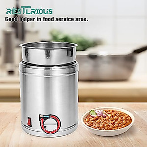 Restlrious Commercial Bain Marie Buffet Soup Warmer, Stainless Steel Round Food Warmer, 4 QT Electric Adjustable Temp Pot with Ladle Notch, Soup Station for Restaurant, Buffet, Parties, 110V/1000W