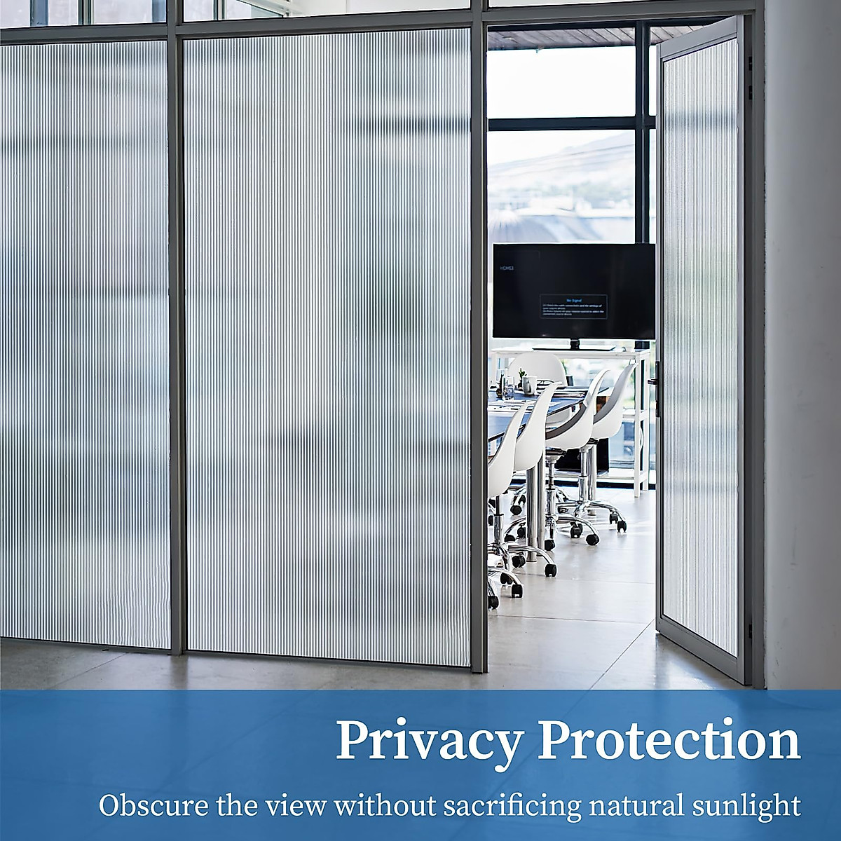 FEOMOS Frosted Reeded Glass Film, Window Privacy Film, Decorative Window Decals, 3D Glass Stickers for Window Door Cabinet Non Adhesive 35.4 x 78.7 inches