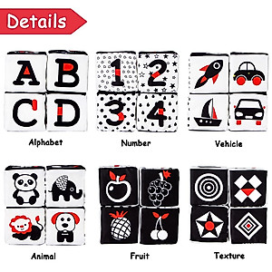 MOMOK Baby Toys 6 to 12 Months Baby Blocks,Soft Building and Stacking Blocks for Toddles 1-3, Black and White High Contrast Baby Infant Toys