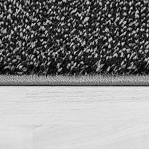 Modern Area Rug Bordered with Geometric Pattern Grey Anthracite with Contour Cut, Size: 2'8" x 9'10"