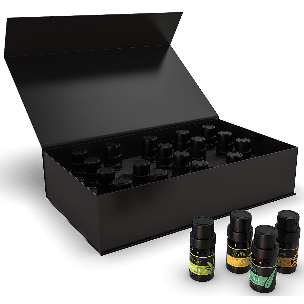 MABUA 18 Essential Oil Set with 20 Holes Case Natural Therapeutic 100% Diffuser Aromatherapy Grade Lavender Lemon Peppermint TeaTree Argan Frankincense Bergamot Lemon
