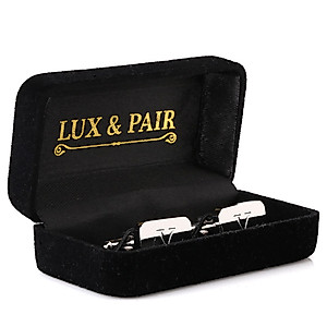 18K White-Gold Plated Initial Engraved Stainless Steel Men’s Cufflinks With Gift Box -Personalized Alphabet Letter’s A-Z By Lux & Pair (H- White Gold)