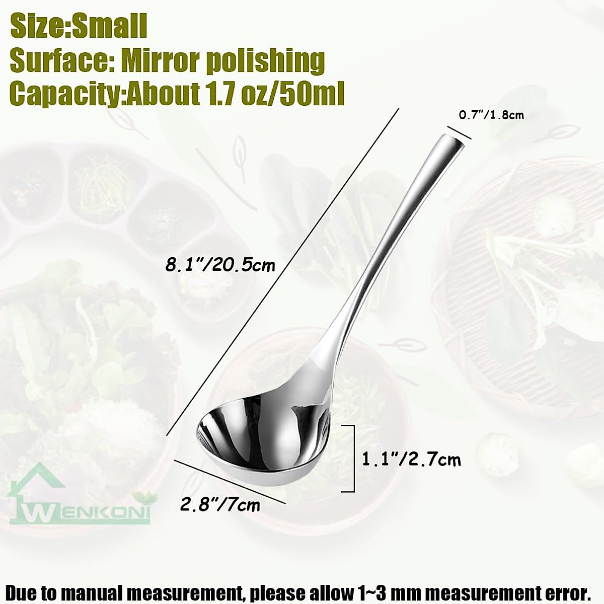 Wenkoni Small Soup Ladle,Sauce ladle,Gravy Soup Spoon Ladle, 1 Pack Hollow handle SUS 304 Stainless Steel 8‘’ Ladle (Color:Silver).