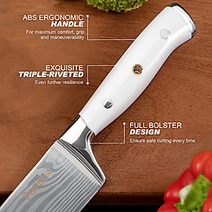 POPSUN Ultra Sharp Chef Knife, 8 Inch Kitchen Knife with Poultry Shear, Professional High Carbon Stainless Steel Chef Knife with Ergonomic ABS Handle