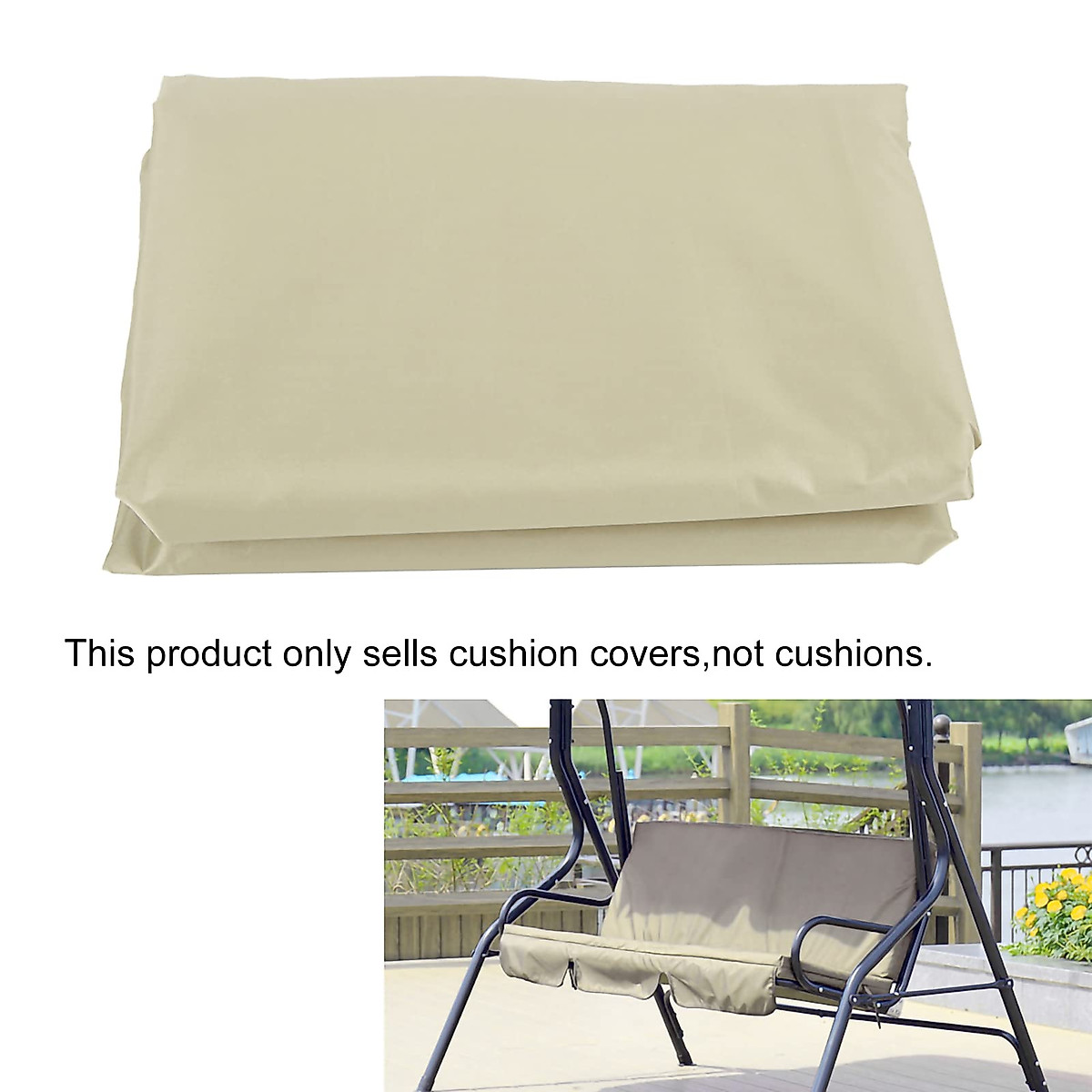 Haofy Patio Swing Cushion Cover Replacement, 3‑Seat Courtyard Garden Swing Hammock, Waterproof Outdoor Swing Seat Cover 150 x 50 x 10cm(Beige)