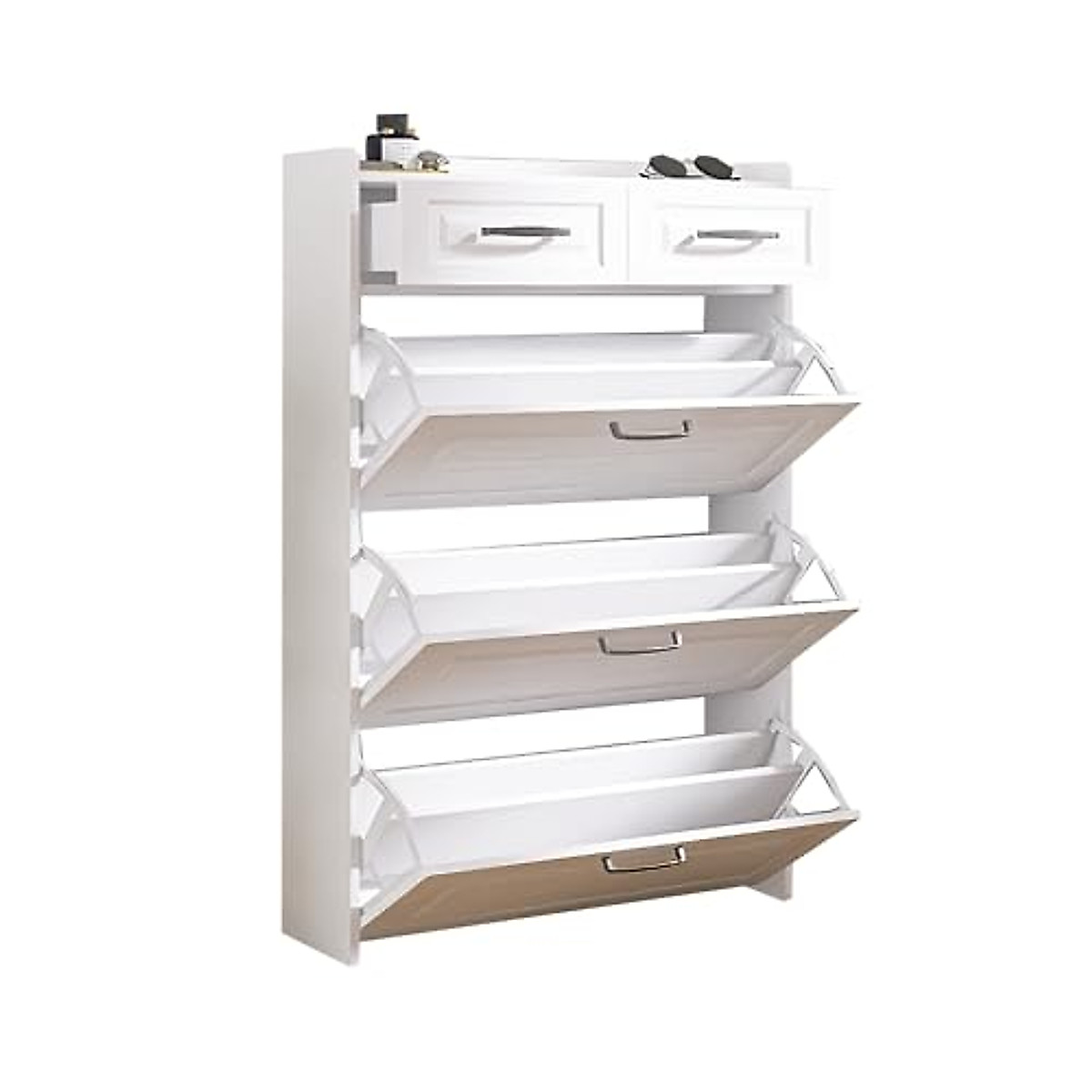 Ayvbir Shoe Cabinet with 3 Flip Drawers & 2 Combination Drawers,Large Space Modern Freestanding Shoes Storage Cabinets for Entryway,White