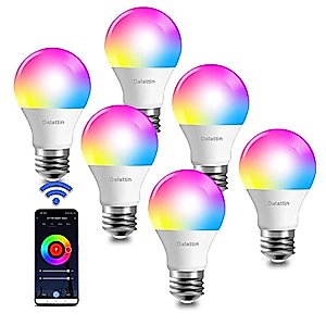 Dalattin Tuya Smart Led Bulb,RGBWW WiFi Light Bulbs,Color Changing Light Bulb,Smart Light Bulbs That Work with Alexa &Google Assistant,A19 E26 RGB Alexa Light Bulb,9W(60W Equivalent) 800 Lumen,6Pack